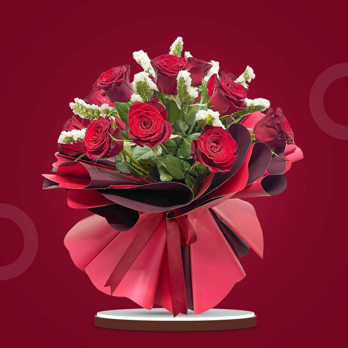 Aurora Flora Flower Bouquet – Red China Roses & White Statice | Glorist ...